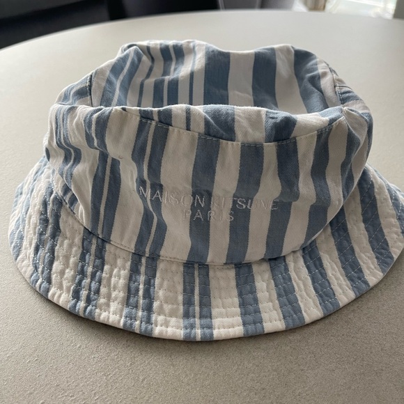 MAISON KITSUNE | Accessories | Blue And White Striped Bucket Hat Maison ...